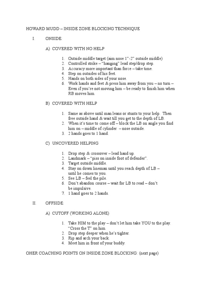 Inside Zone Blocking Technique by Howard Mudddoc | PDF | American ...