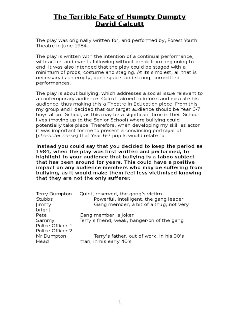 Humpty Dumpty Completed Script 5 People | PDF