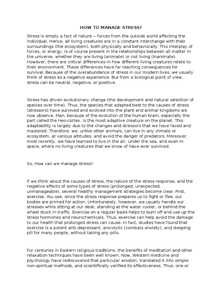 How To Manage Stress | PDF | Stress (Biology) | Mental Health