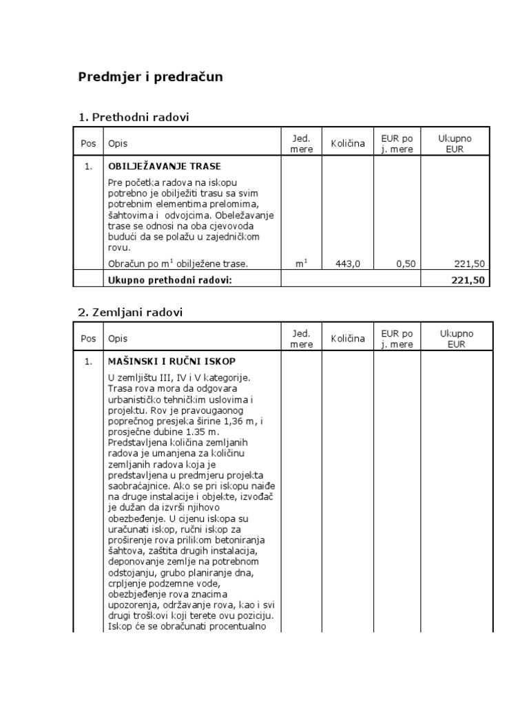 Predmjer I Predračun | PDF