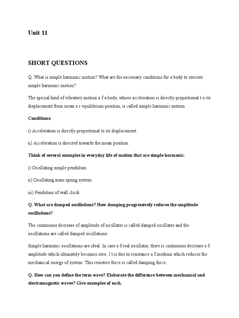Unit 10-Short Questions | PDF | Waves | Wavelength