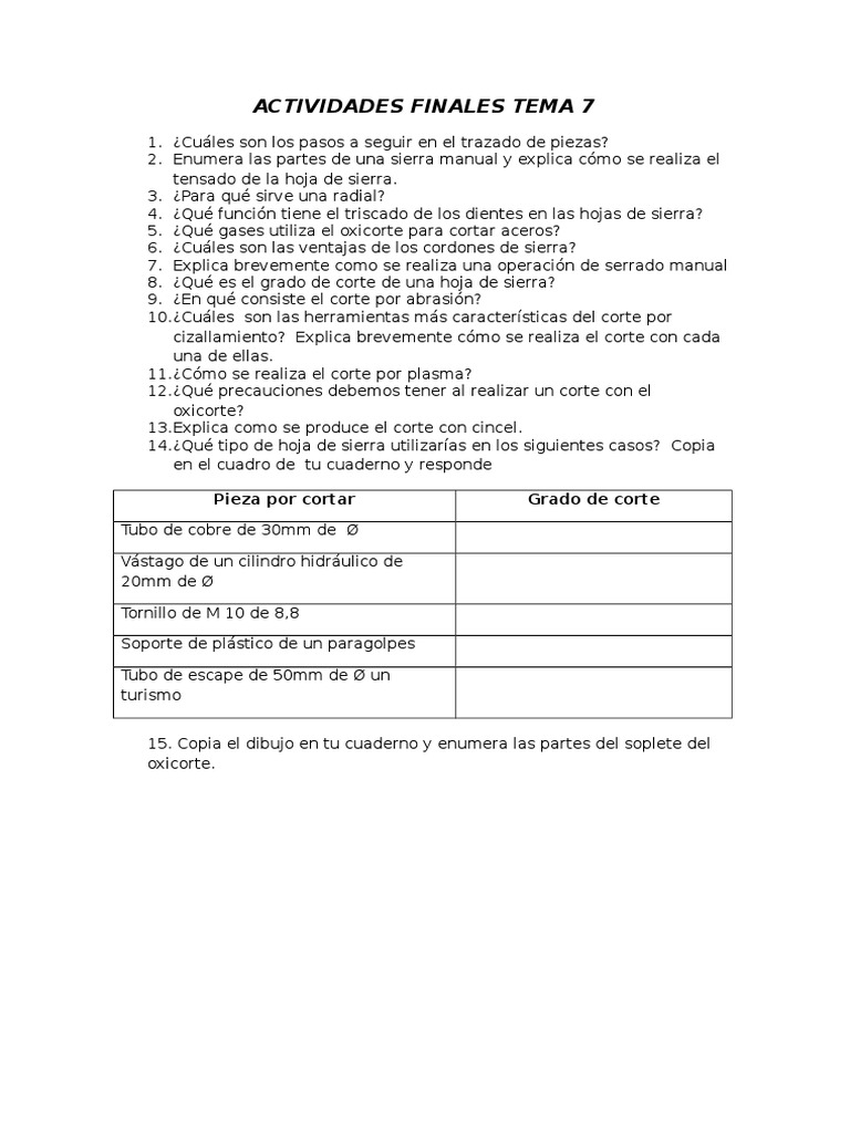 Actividades Finales Tema 7 Mecanizado Basico Editex | PDF