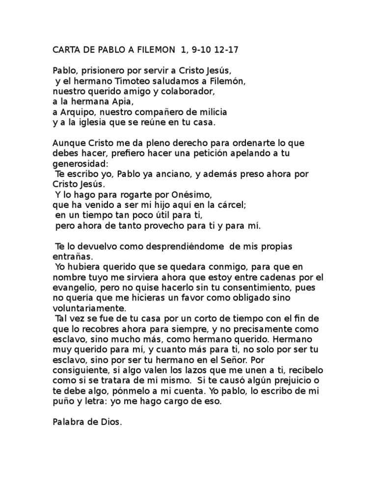Carta de Pablo A Filemon 1 | PDF | Pablo el apóstol | Cristo (título)