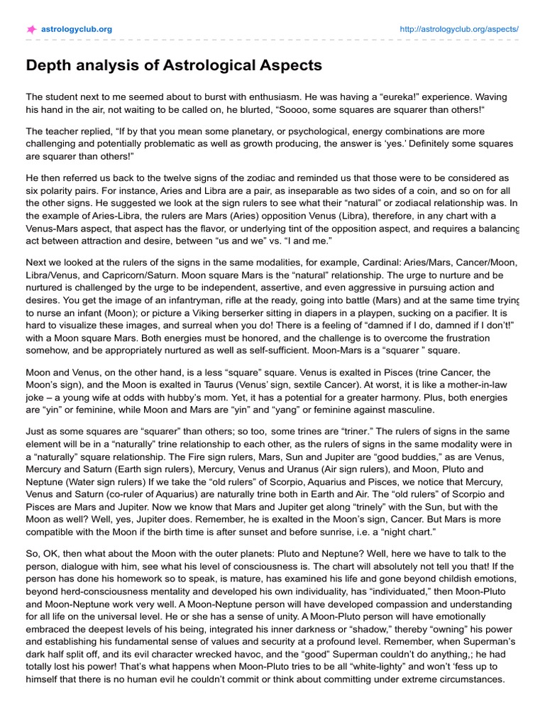 Depth Analysis of Astrological Aspects | PDF | Planets In Astrology | Planets