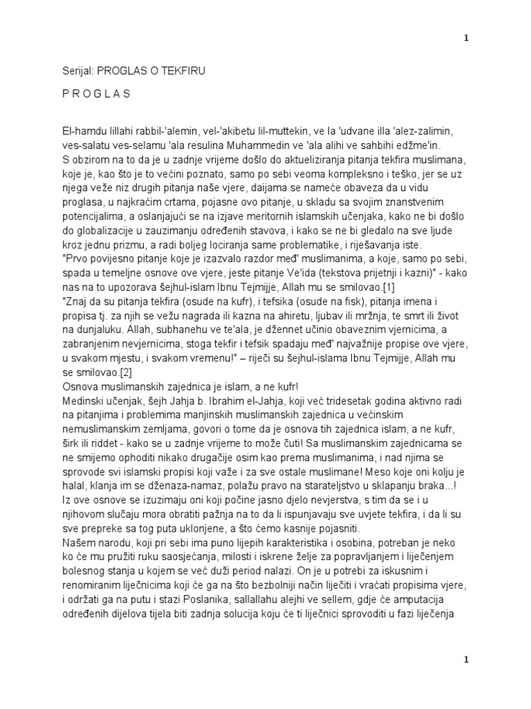 Proglas Za Tekfir | PDF