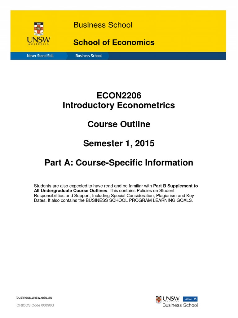 ECON2206 Introductory Econometrics PartA S12015 | PDF | Lecture | Test ...