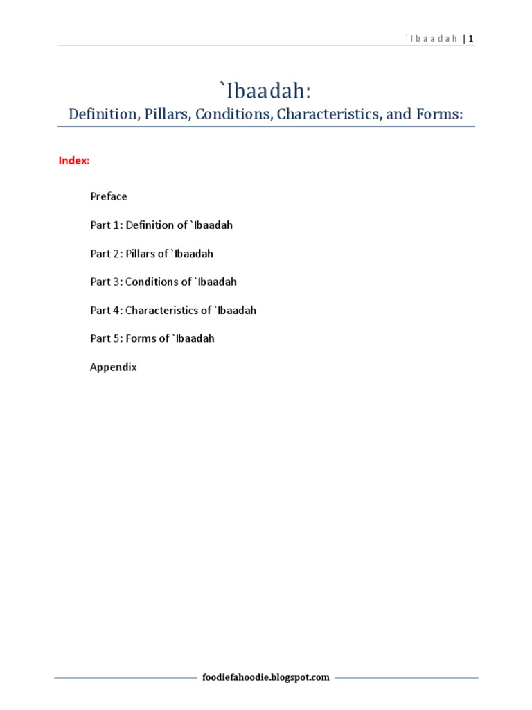 Ibaadah - Definition Conditions Pillars | PDF | Prophets And Messengers ...