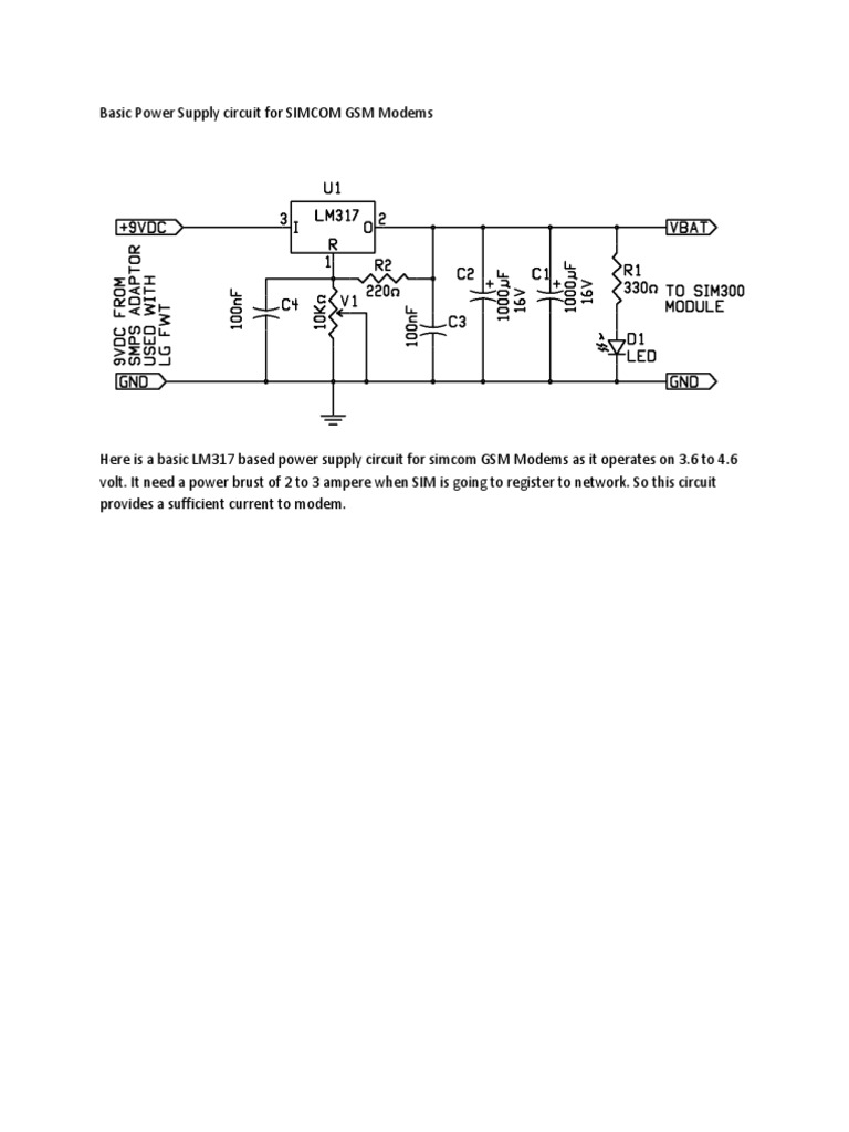 Basic Power Supply Circuit For SIMCOM GSM Modems | PDF
