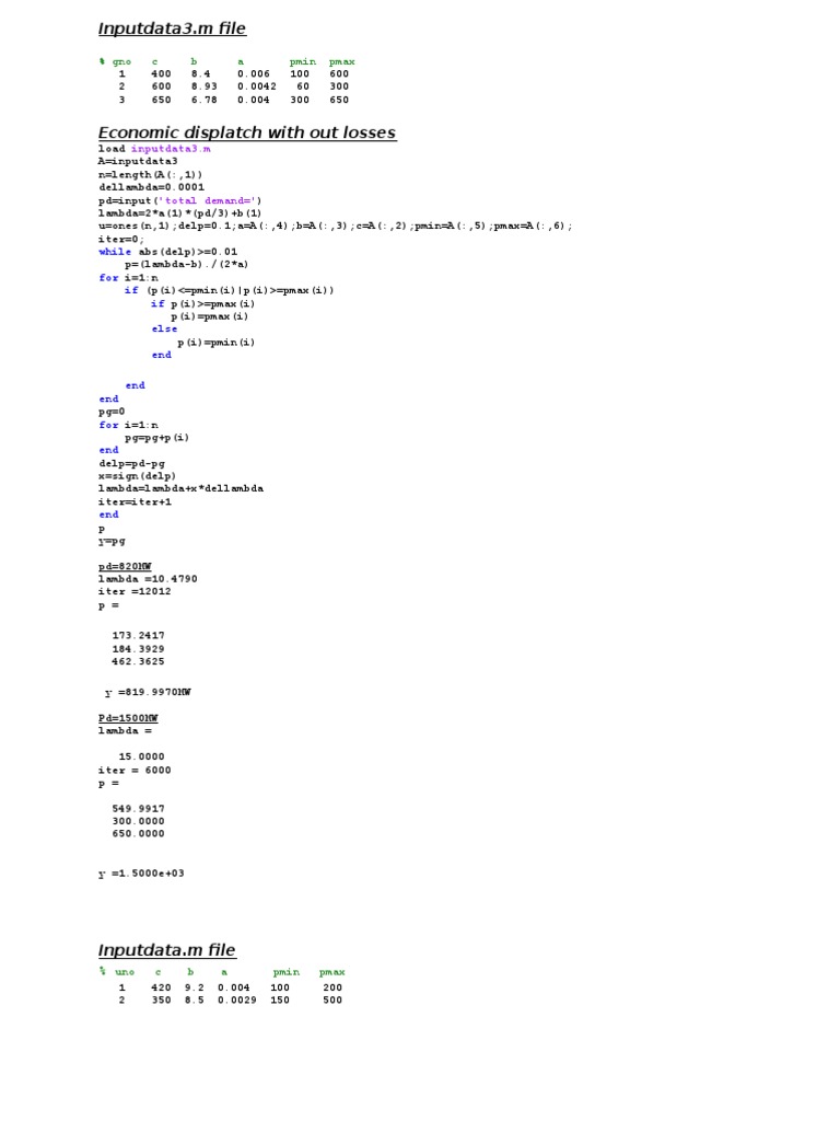 Economic Dispatch Analysis in MATLAB | PDF