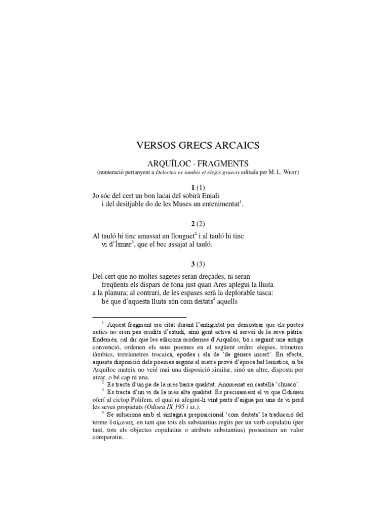 Versos Griegos Arcaicos (Fragmentos de Arquíloco, Mimnermo, Solón ...