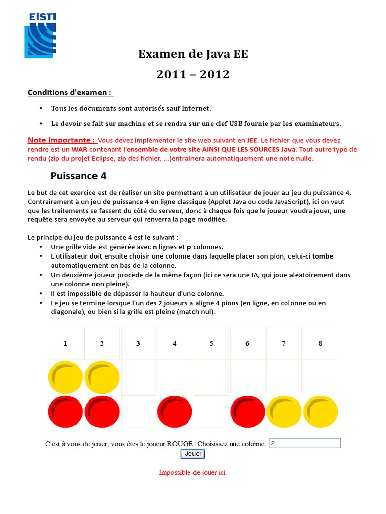 Développement d'un Jeu Puissance 4 en Java EE | PDF | Java (Langage de ...