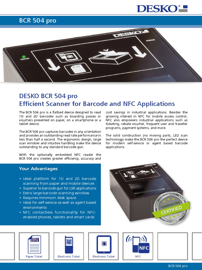 Brochure DESKO BCR 504 Pro | PDF | Barcode | Image Scanner