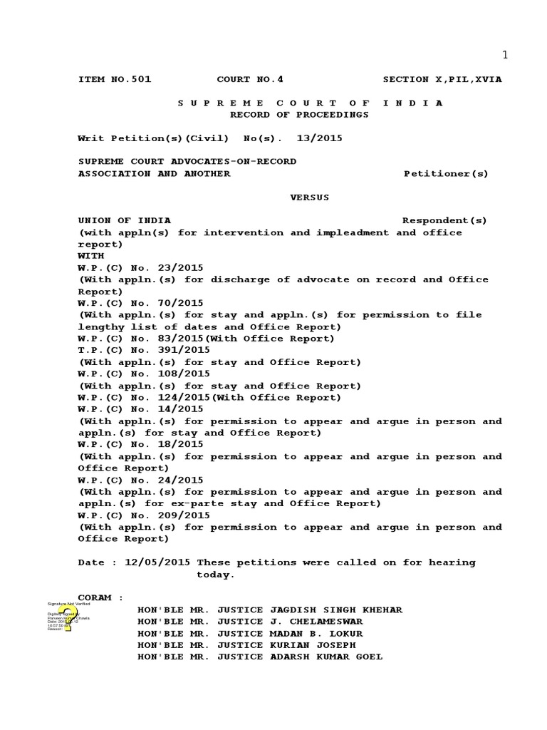 Njac Order | PDF | Government Of India | Supreme Court Of India