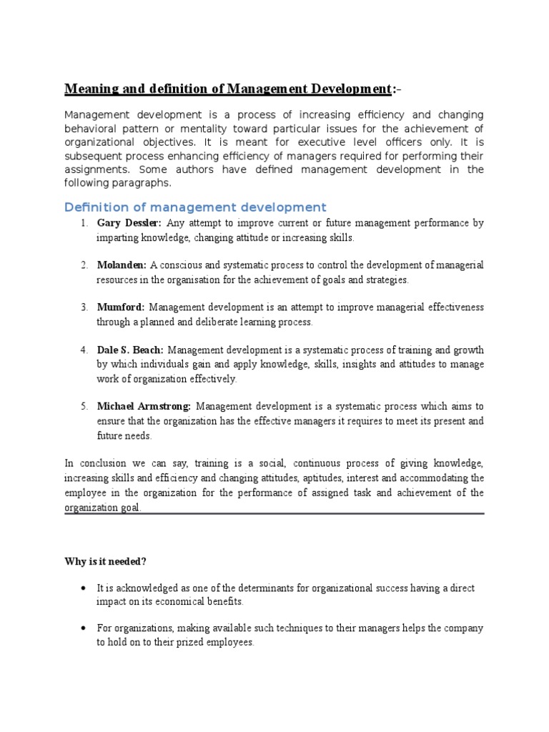 Meaning and Definition of Management Development | PDF | Employment ...