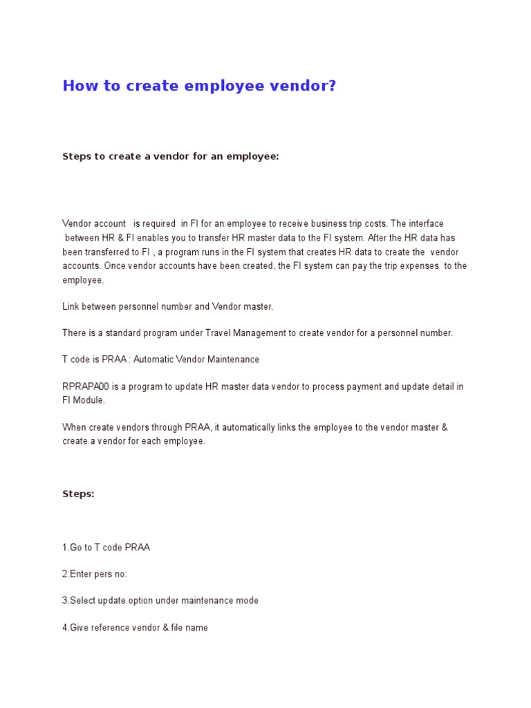 How To Create Employee Vendor | PDF | Employment | Computing