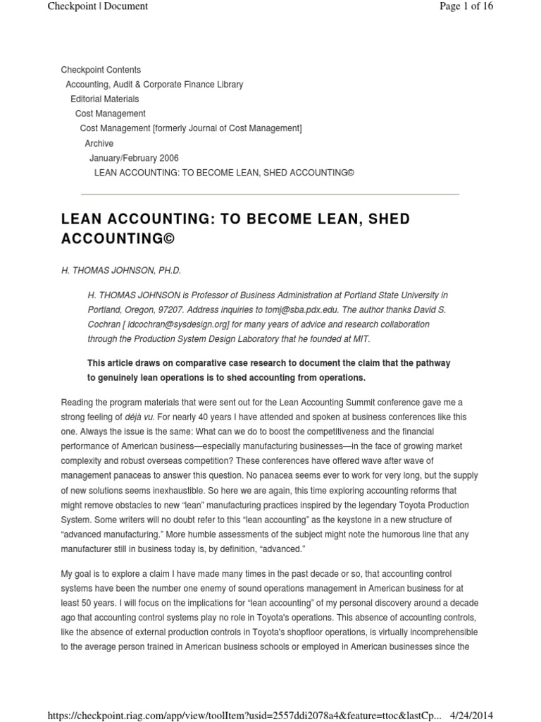 JOHNSON / Lean Accounting To Become Lean, Shed Accounting | PDF | Lean ...