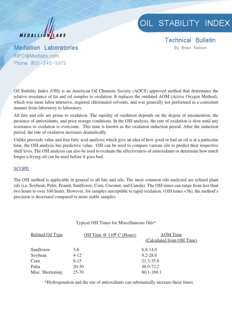 Oil Stability Index | PDF | Antioxidant | Materials