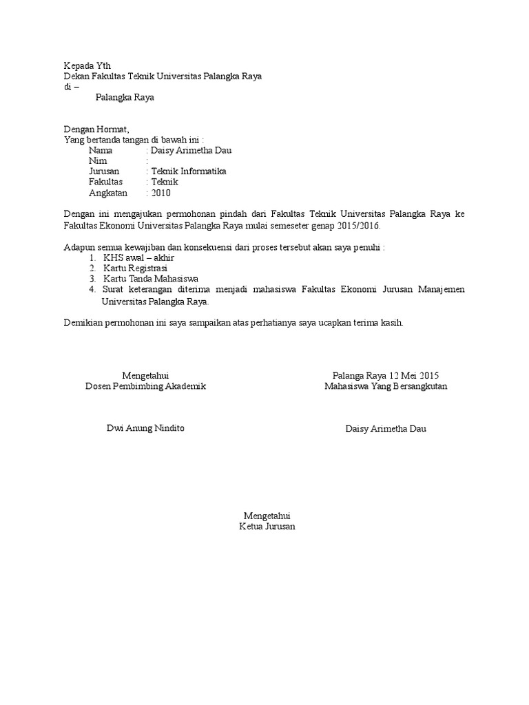 Surat Pindah Kuliah Desy | PDF