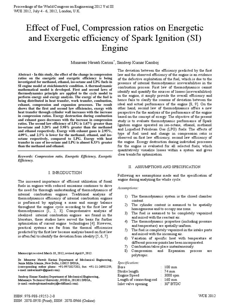Effect of Fuel, Compression Ratios On Energetic and Exergetic ...