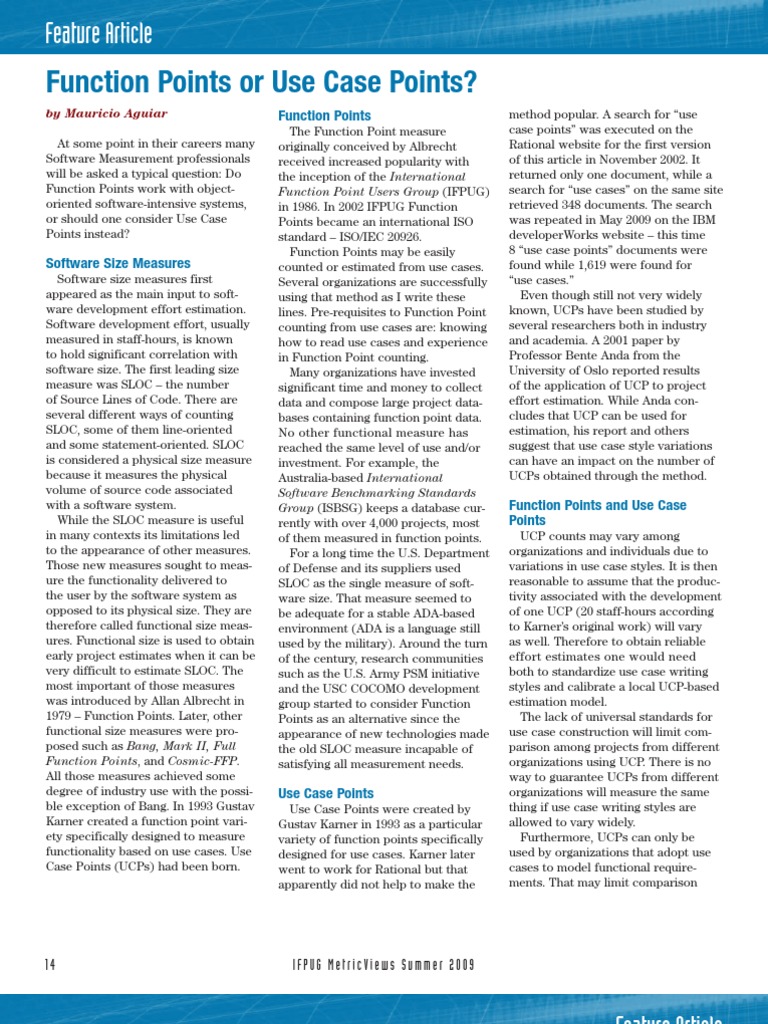 Function Points or Use Case Points | PDF | Use Case | Measurement