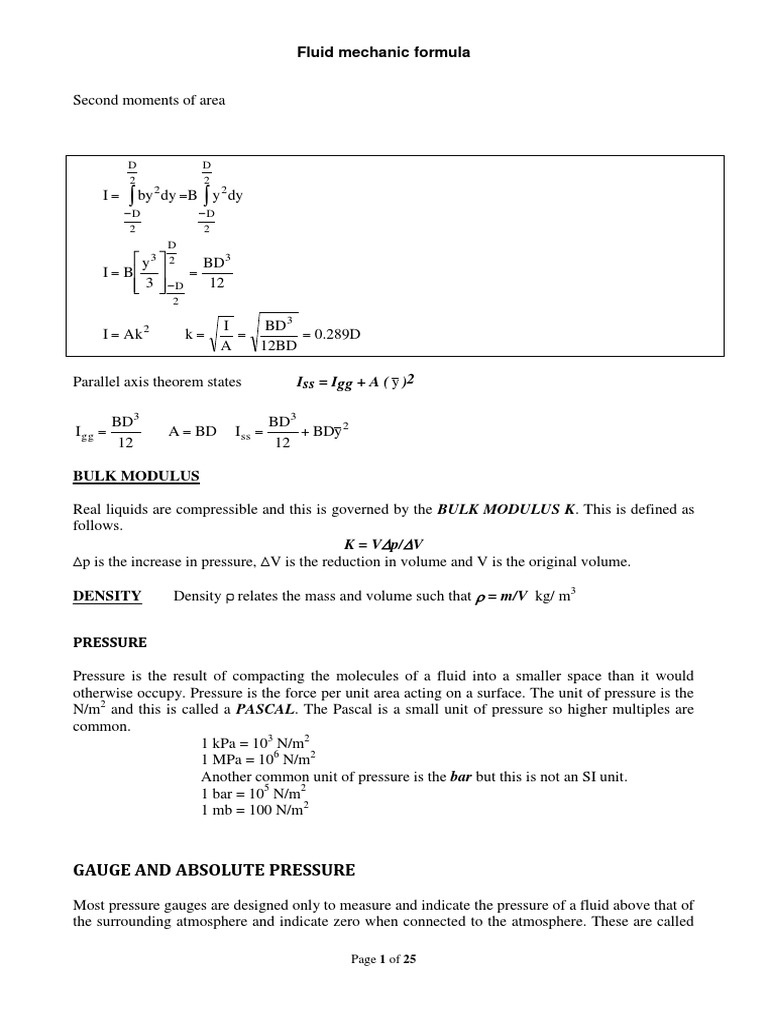 Fluids - fluid mechanic formulas(1).pdf | Shear Stress | Fluid Dynamics