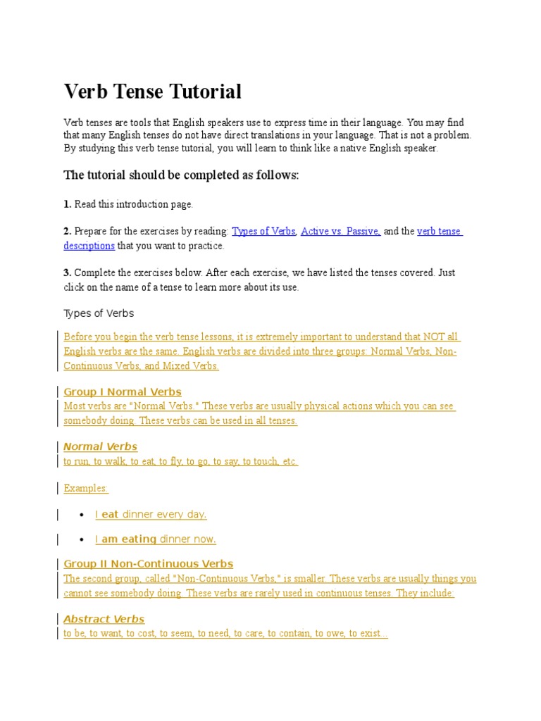 Verb Tense Tutorial | PDF | Perfect (Grammar) | Grammatical Tense