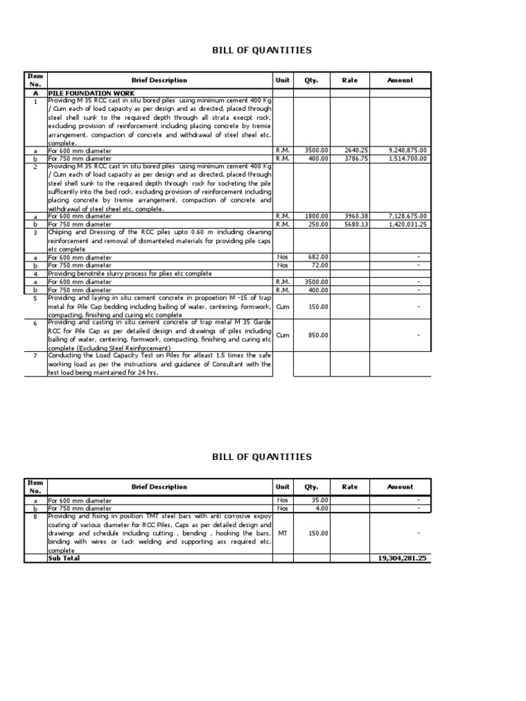 Boq Andheri For Piles and Pile Caps | PDF | Deep Foundation | Concrete
