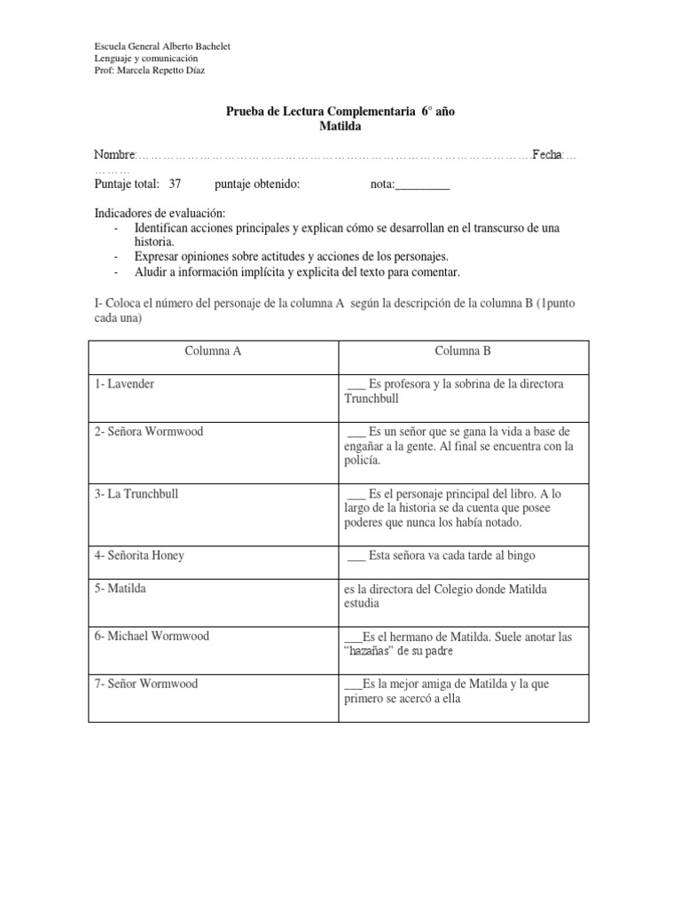 Prueba de Matilda | PDF | Ocio