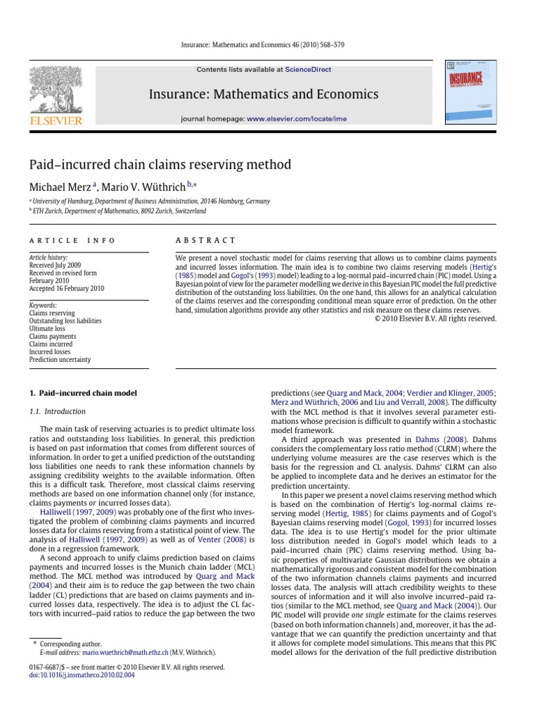Paid Incurred Chain Claims Reserving Method | PDF | Bayesian Inference ...