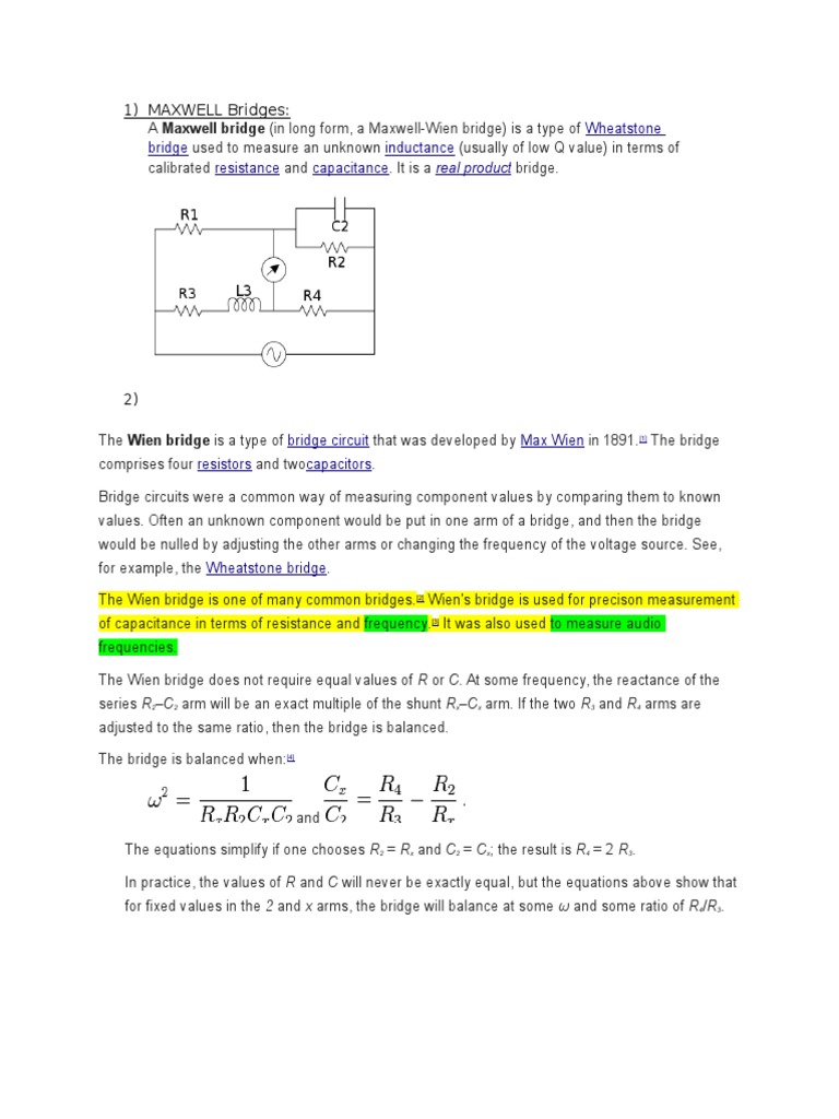 1) MAXWELL Bridges:: Wheatstone Bridge Inductance Resistance ...