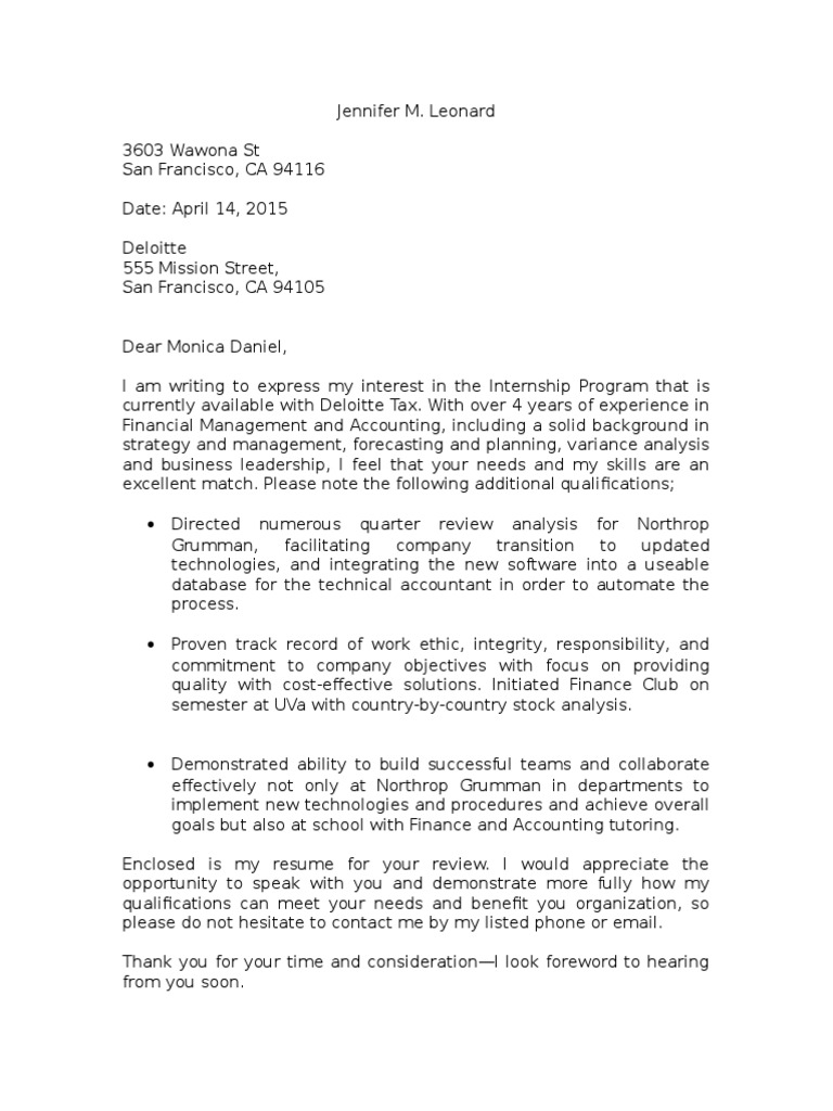 Cover Letter Deloitte | PDF