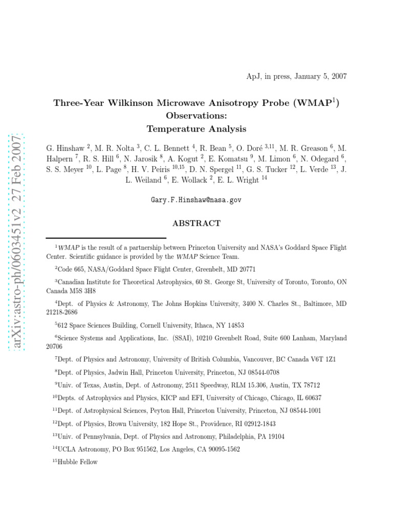 Three-Year Wilkinson Microwave Anisotropy Probe (WMAP 1) Observations ...