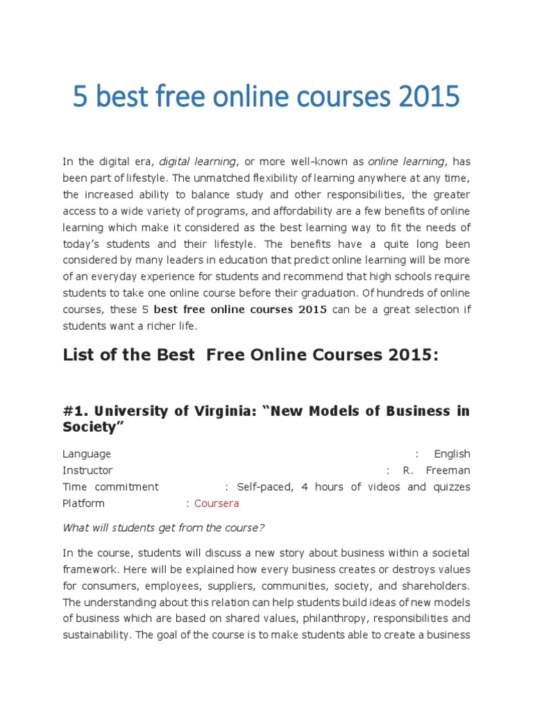 5 Best Free Online Courses 2015 | PDF | Educational Technology | Learning