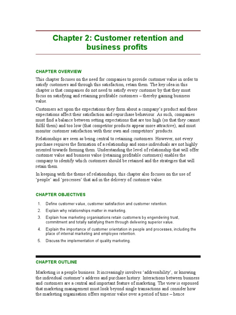 Chapter 2: Customer Retention and Business Profits | PDF | Employee ...