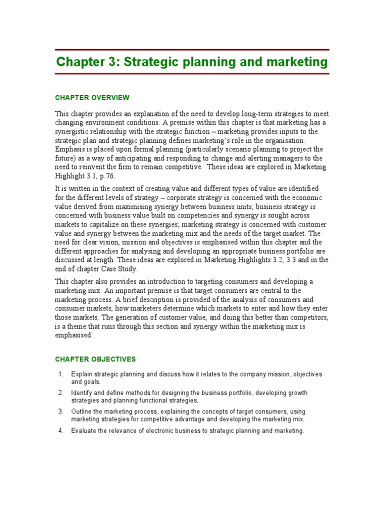 Chapter 3: Strategic Planning and Marketing | PDF | Marketing Strategy ...