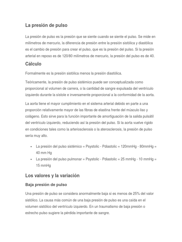 La presión del pulso: definición, cálculo, valores normales y anormales ...