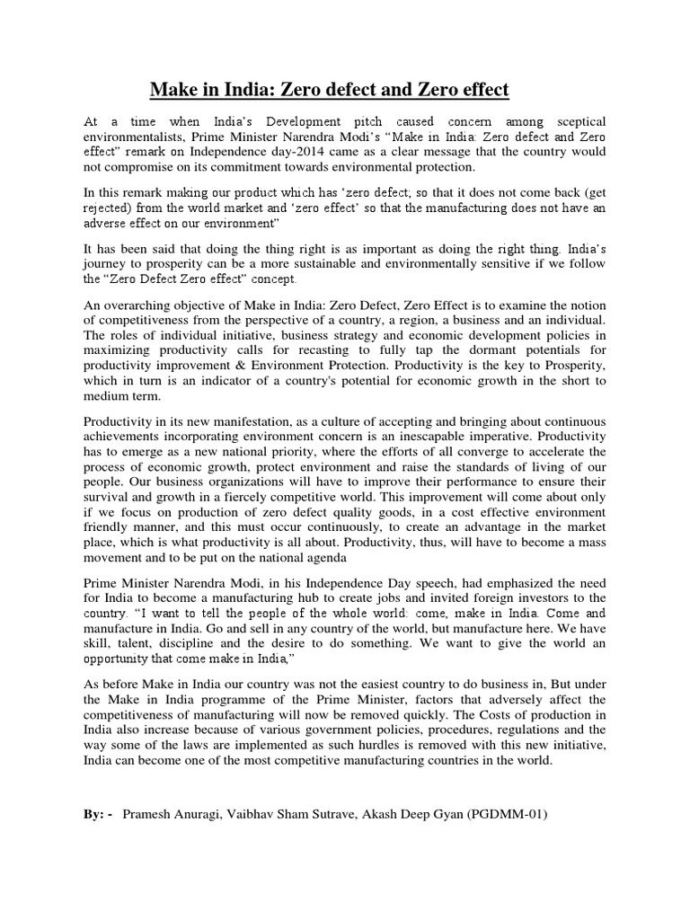 Make in India Zero Defect Zero Effect | PDF | Environmentalism ...