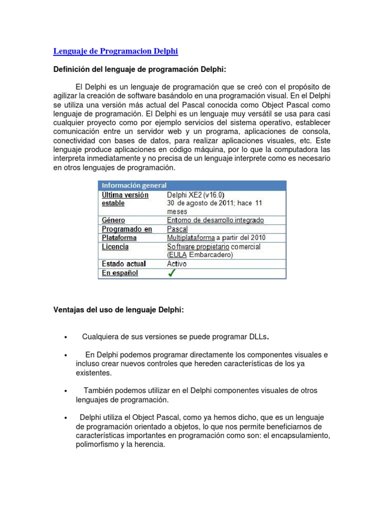 Lenguaje de Programacion Delphi | PDF | Software de la aplicacion ...