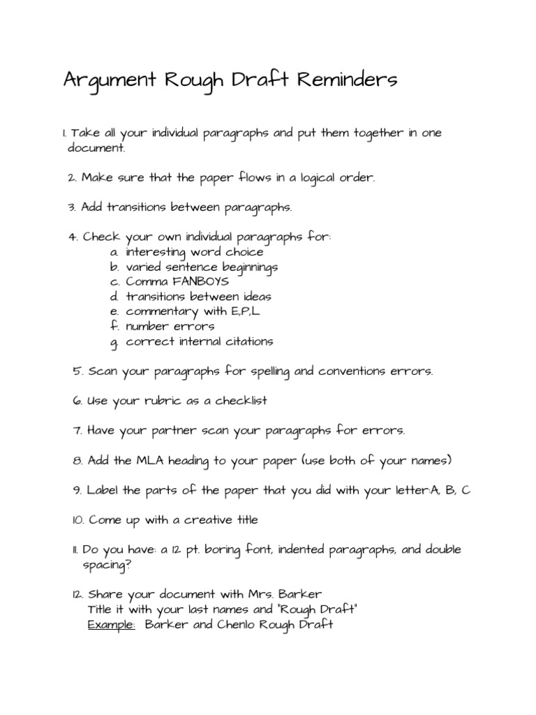 Argument Rough Draft Reminders | PDF