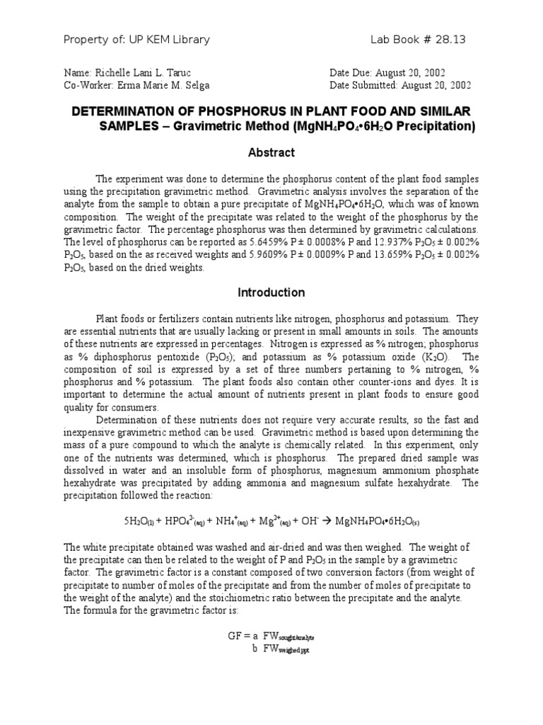 Determination of Phosphorus in Plant Food and Similar Samples ...