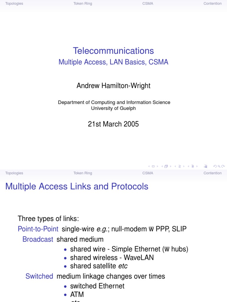 Telecommunications: Multiple Access, LAN Basics, CSMA | PDF | Channel ...