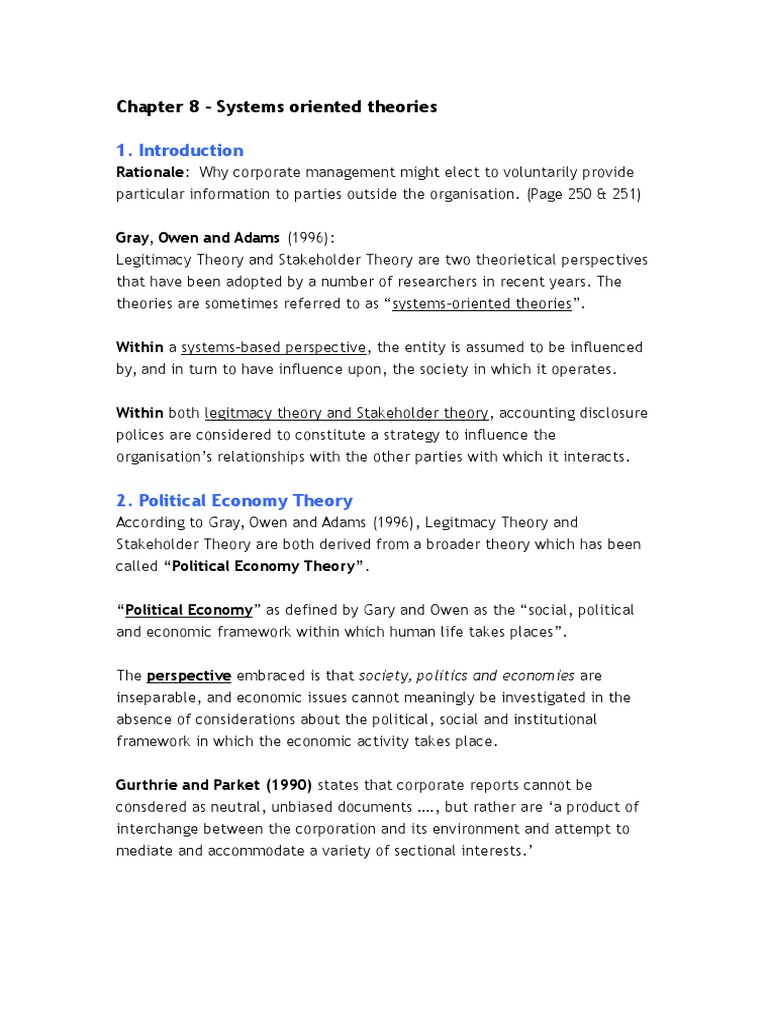 Chapter 8 - System Oriented Theory | PDF | Stakeholder (Corporate ...