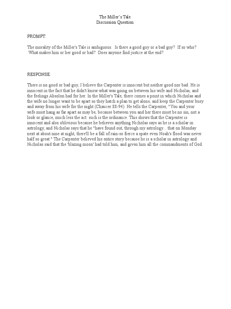Ambiguity of Morality in Miller's Tale | PDF