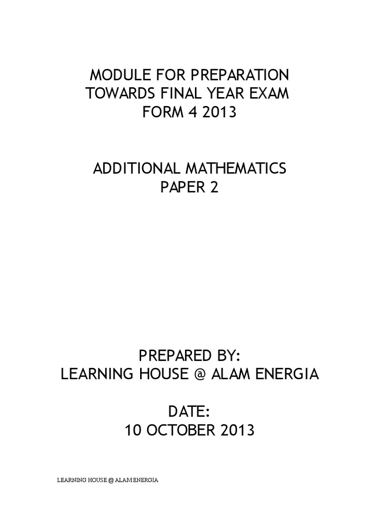 Module Akhir Tahun Form 4 Add Math 2 (SBP 2006) | PDF