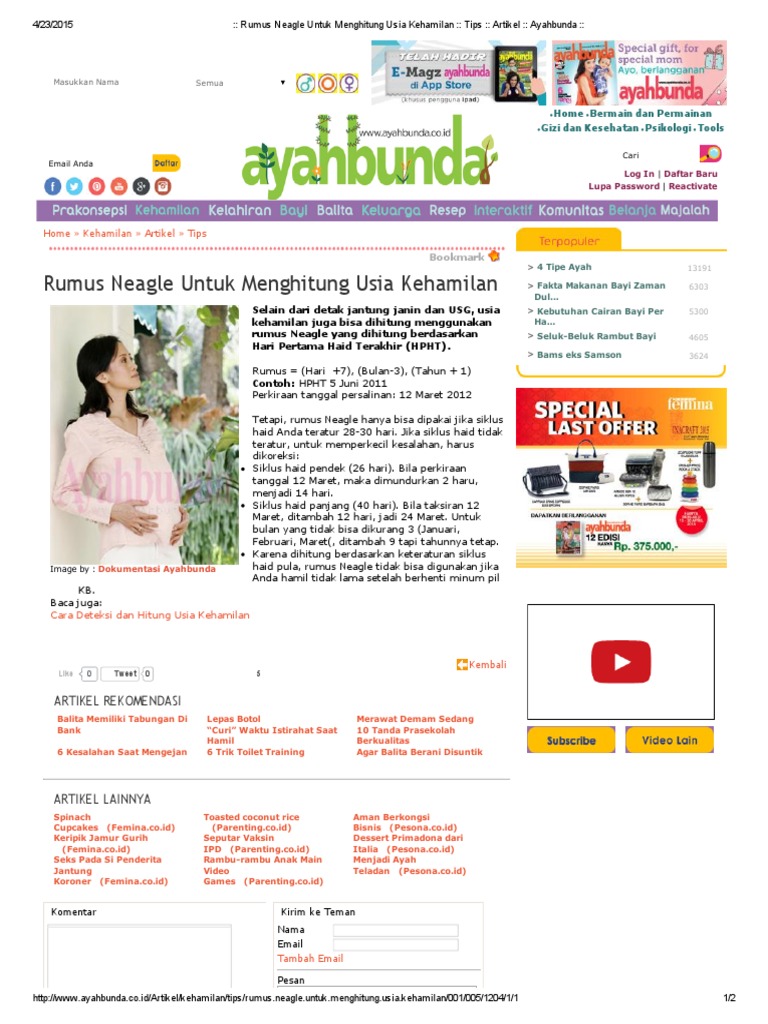 Rumus Neagle Untuk Menghitung Usia Kehamilan - Tips - Artikel ...