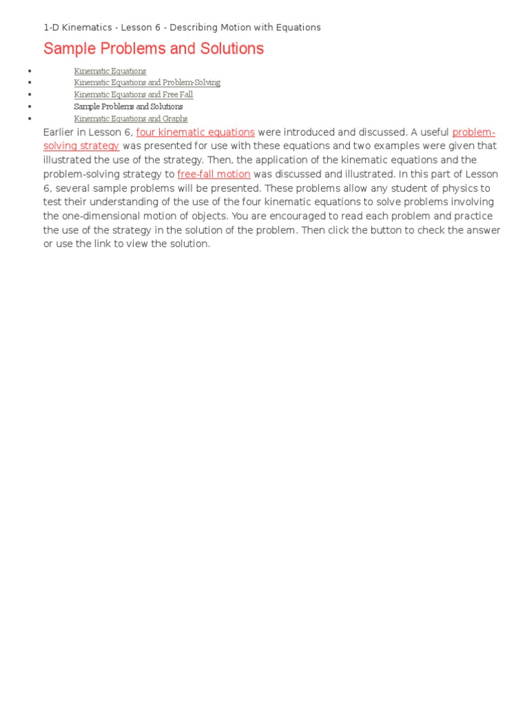 Kinematic Equations and Free Fall Practice Problems | PDF | Kinematics ...
