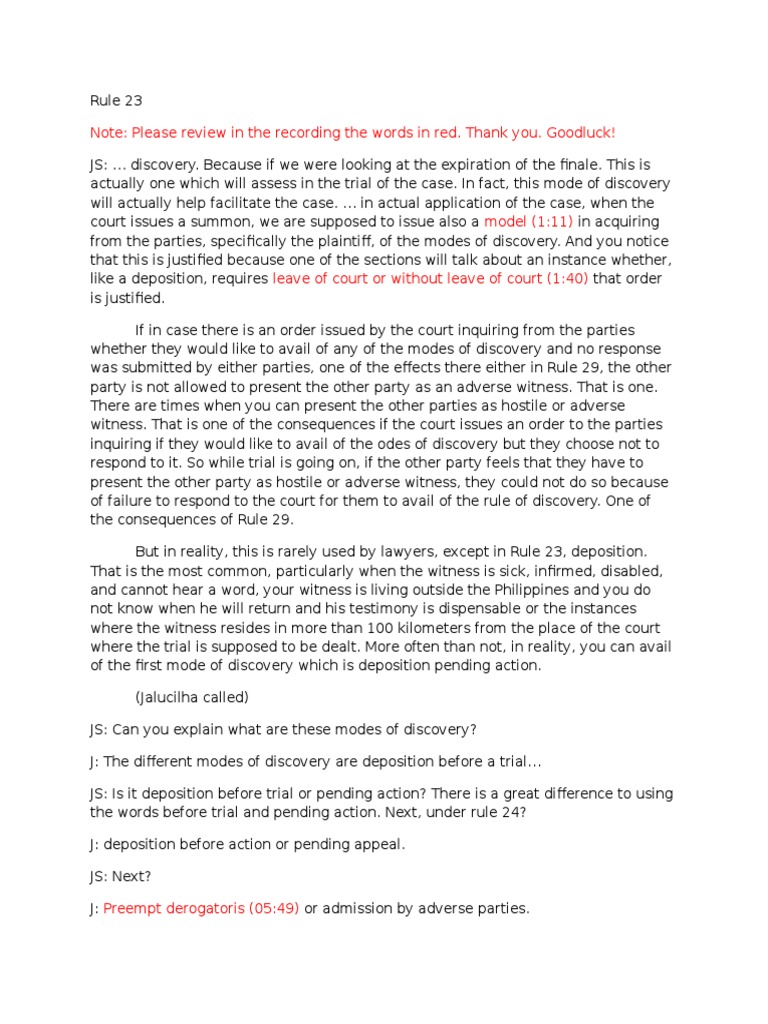 Rule 23 Civil Procedure | PDF | Deposition (Law) | Discovery (Law)