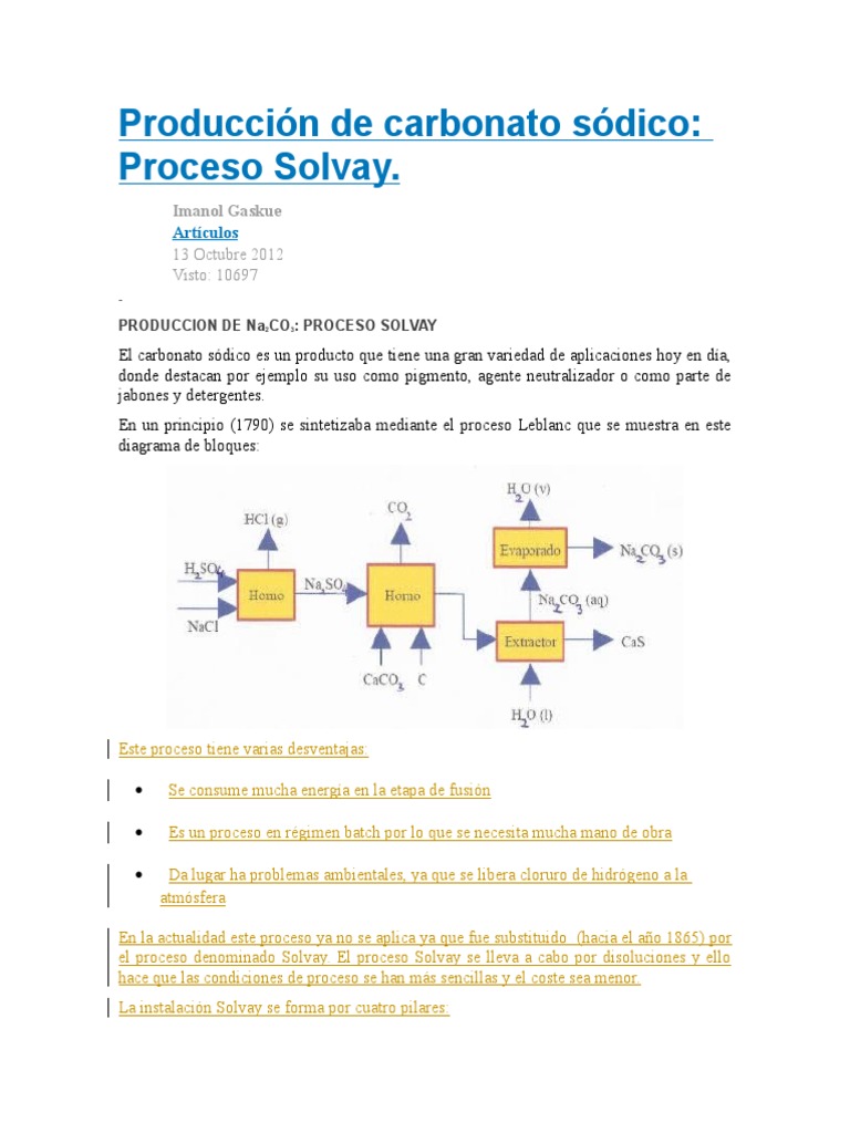 Producción de Na2CO3: Proceso Solvay | PDF | Amoníaco | Carbonato de sodio