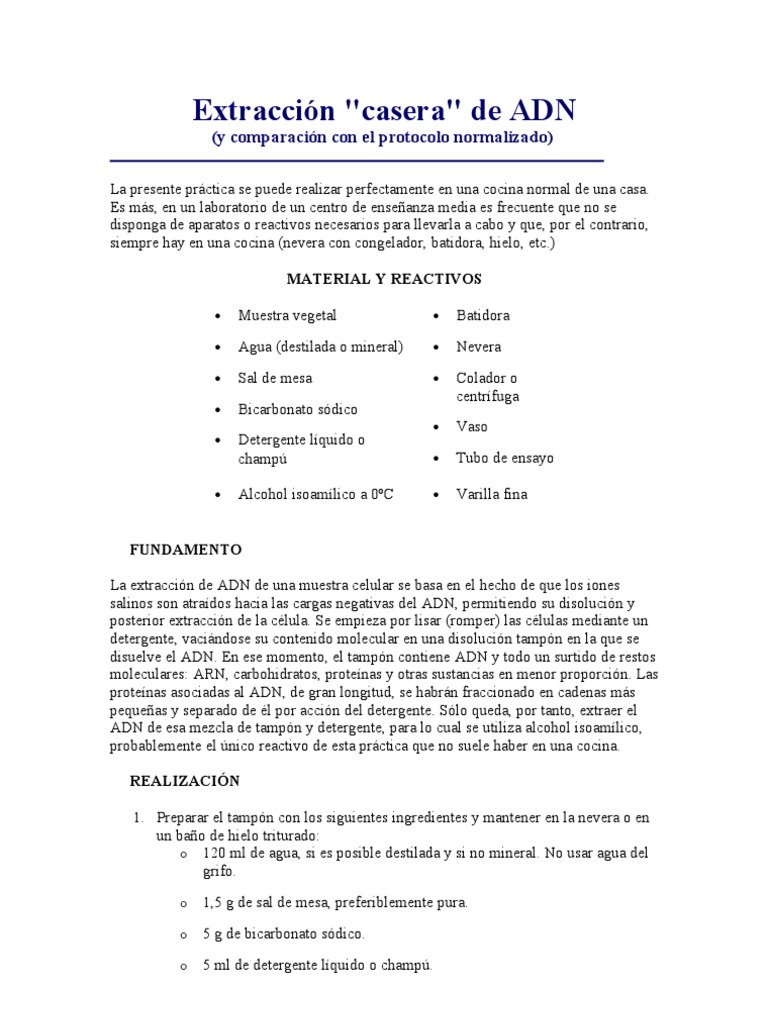 Extracción "Casera" de ADN | PDF | Adn | Solución tampón