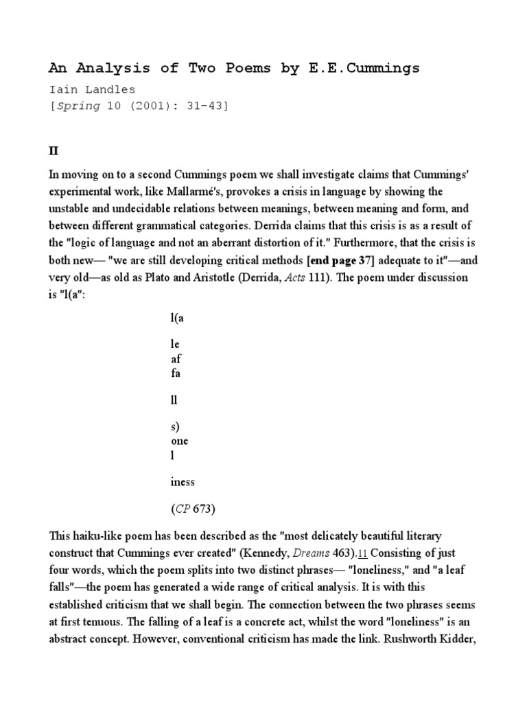 An Analysis of Two Poems by E.E.Cummings | PDF | Semantics | Jacques ...